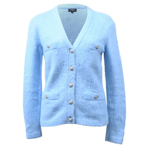 CHANEL | Sweaters | Chanel Buttoned Cardigan In Light Blue Cashmere ...